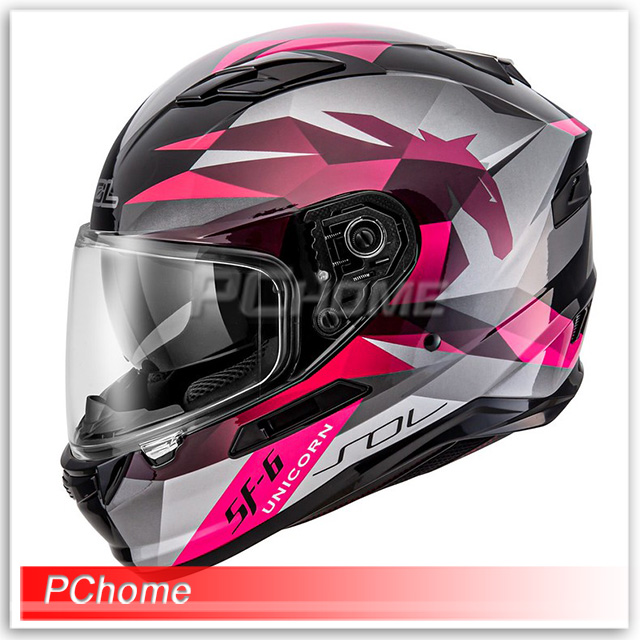 【SOL SF6 SF-6 獨角獸 黑/粉 全罩式安全帽 】雙層鏡片、遮陽鏡片 可加裝LED 警示燈設計 - PChome 24h購物
