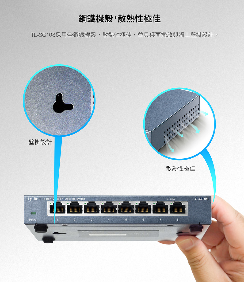 TP-LINK TL-SG108 8埠 10/100/1000Mbps專業級Gigabit交換器 - PChome 24h購物